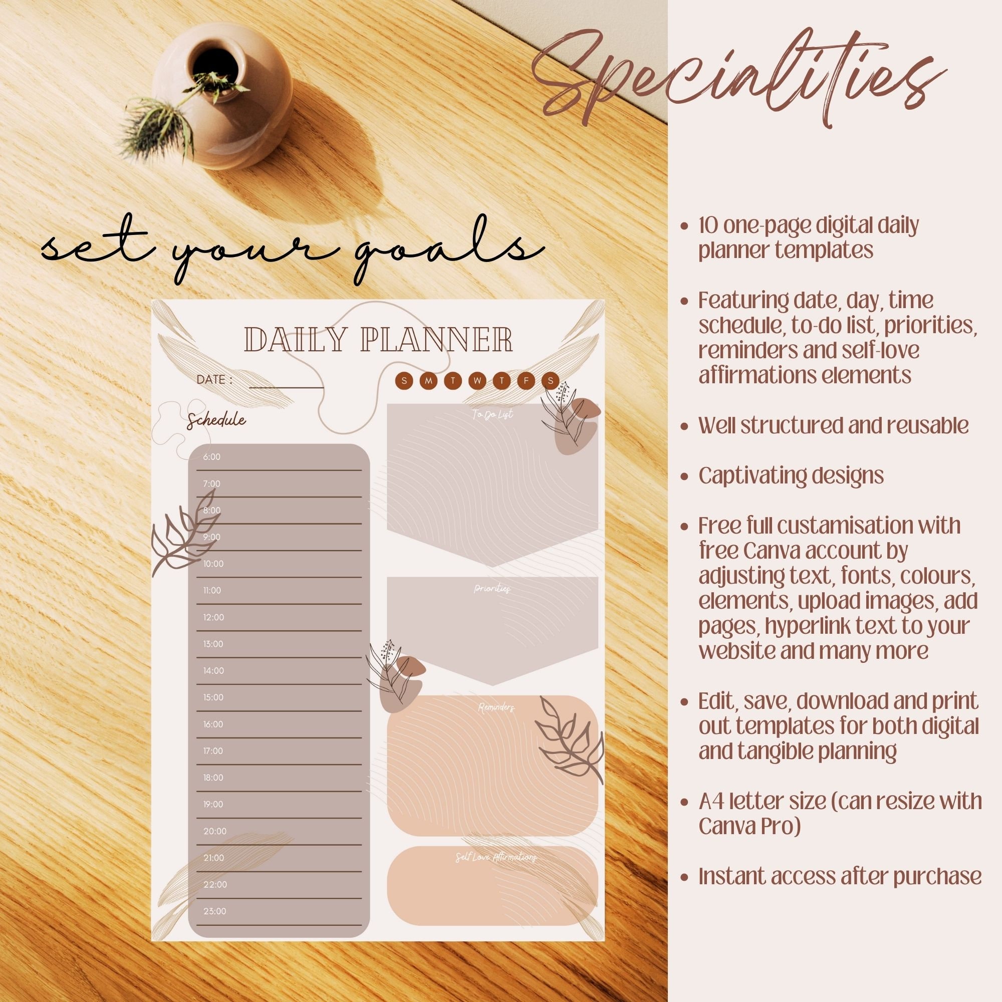 Digital Daily Planner Canva Templates Editable Day Planner - Etsy