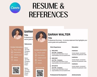 Minimalist Digital Resume and References Canva Templates With Photo, QR ...