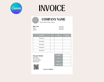 Basic Digital Invoice Canva Template With Logo, QR Code, Editable ...