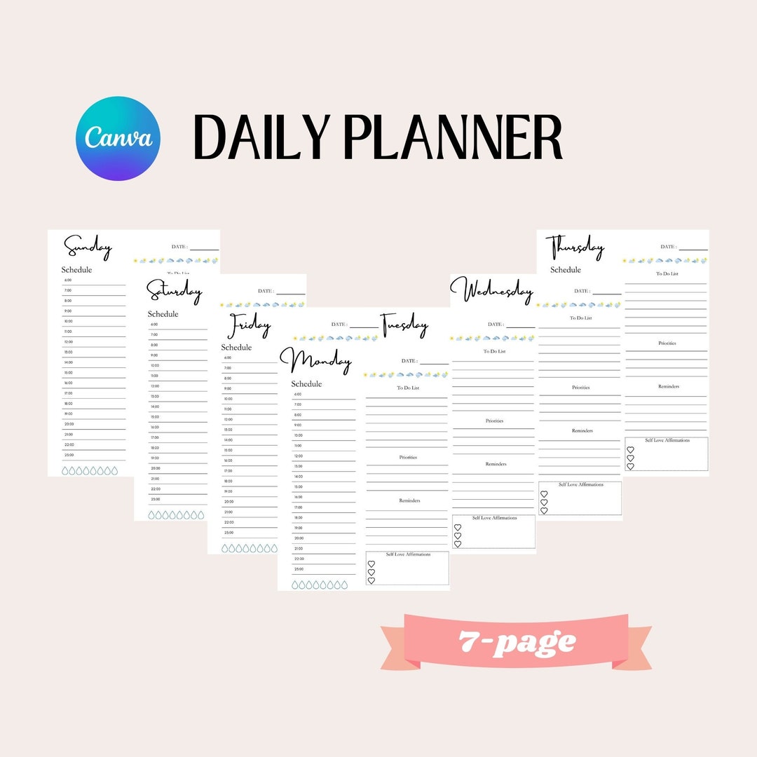 7 Days Digital Daily Planner Canva Template, Editable Day Planner ...