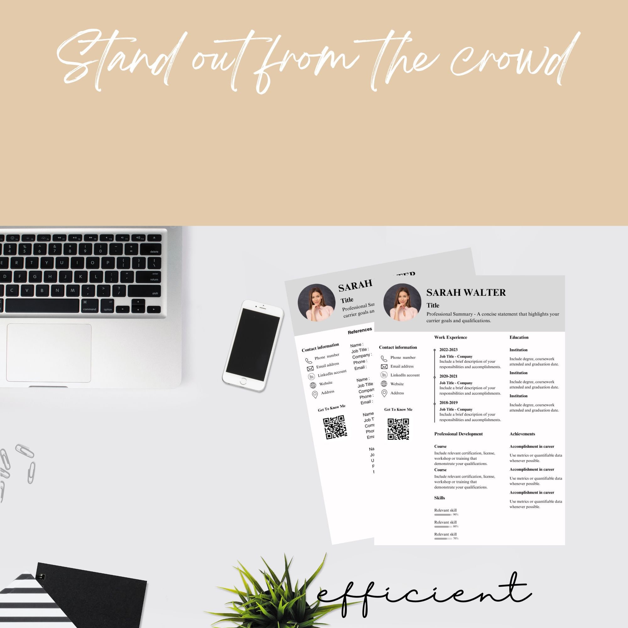 Minimalist Digital Resume and References Canva Templates With Photo, QR ...