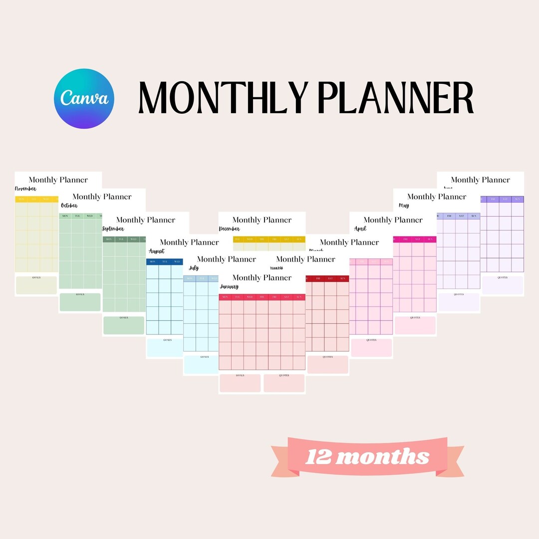 Digital Monthly Planner Canva Template, Editable Monthly Schedule ...
