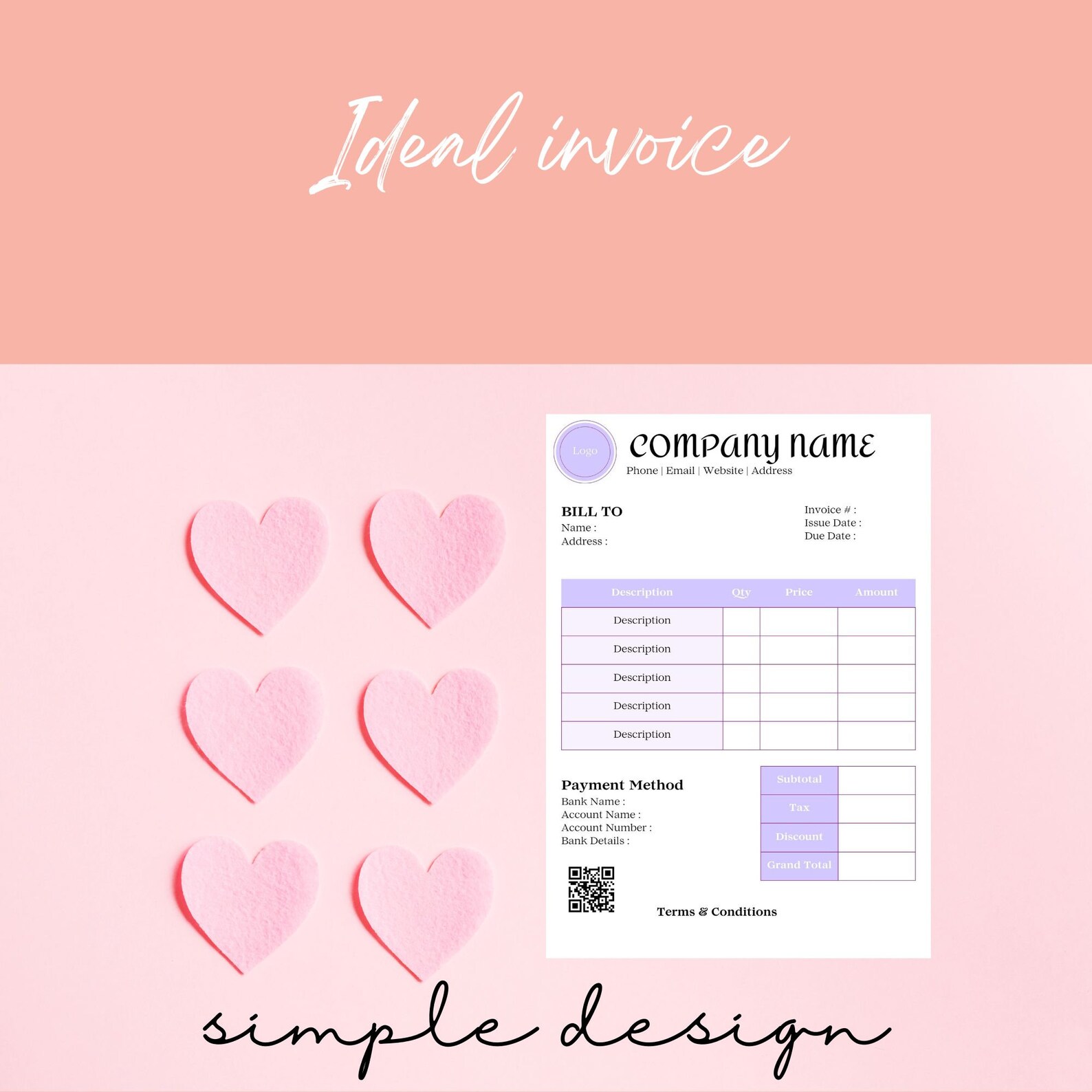 Basic Digital Invoice Canva Template With Logo, QR Code, Editable ...