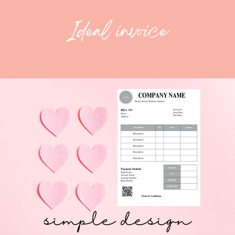 Basic Digital Invoice Canva Template With Logo, QR Code, Editable ...