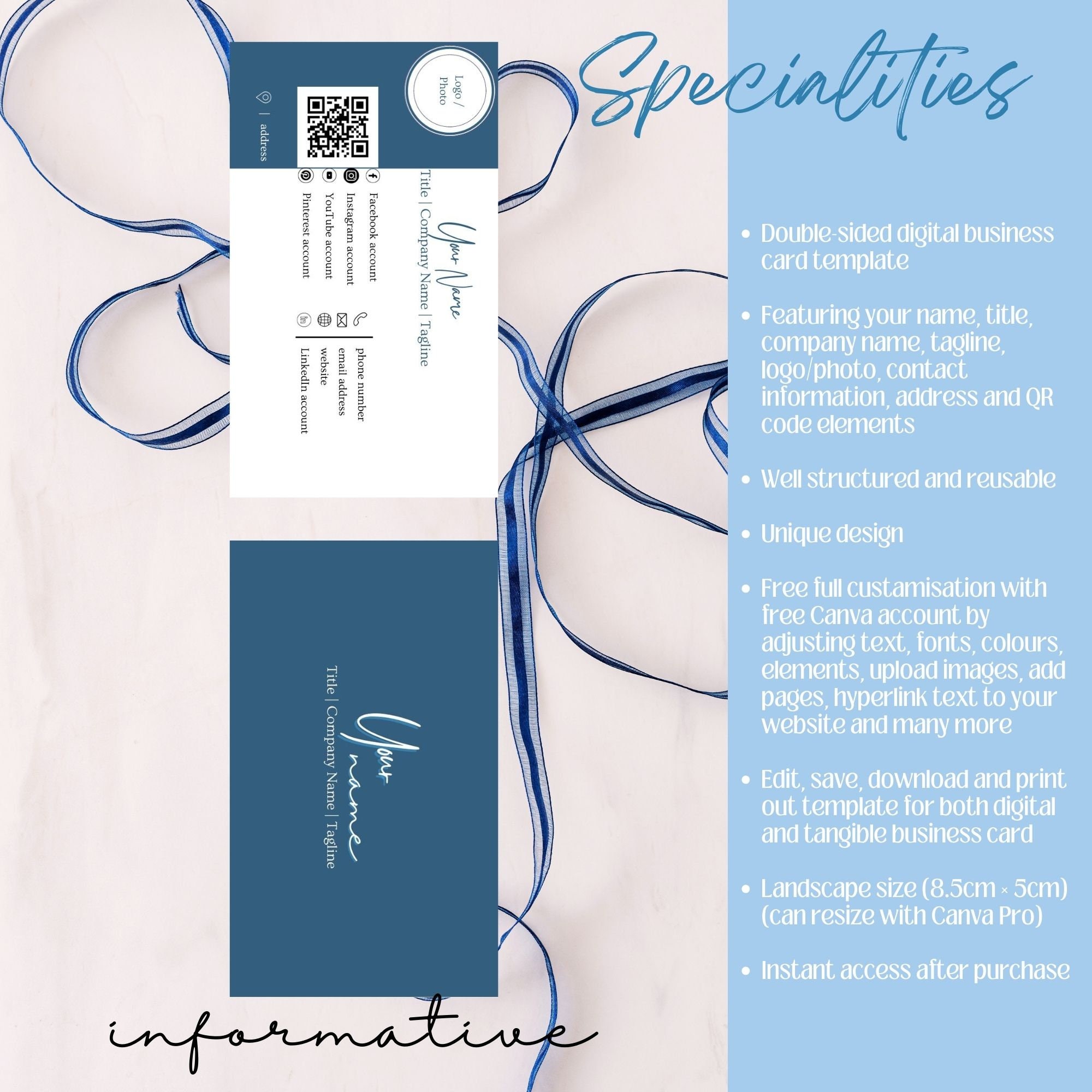 Modern Digital Business Card Canva Template With QR Code, Logo/photo ...