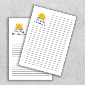 Printable Sun Sticker Lined Note Paper, Digital to Do List and Task ...