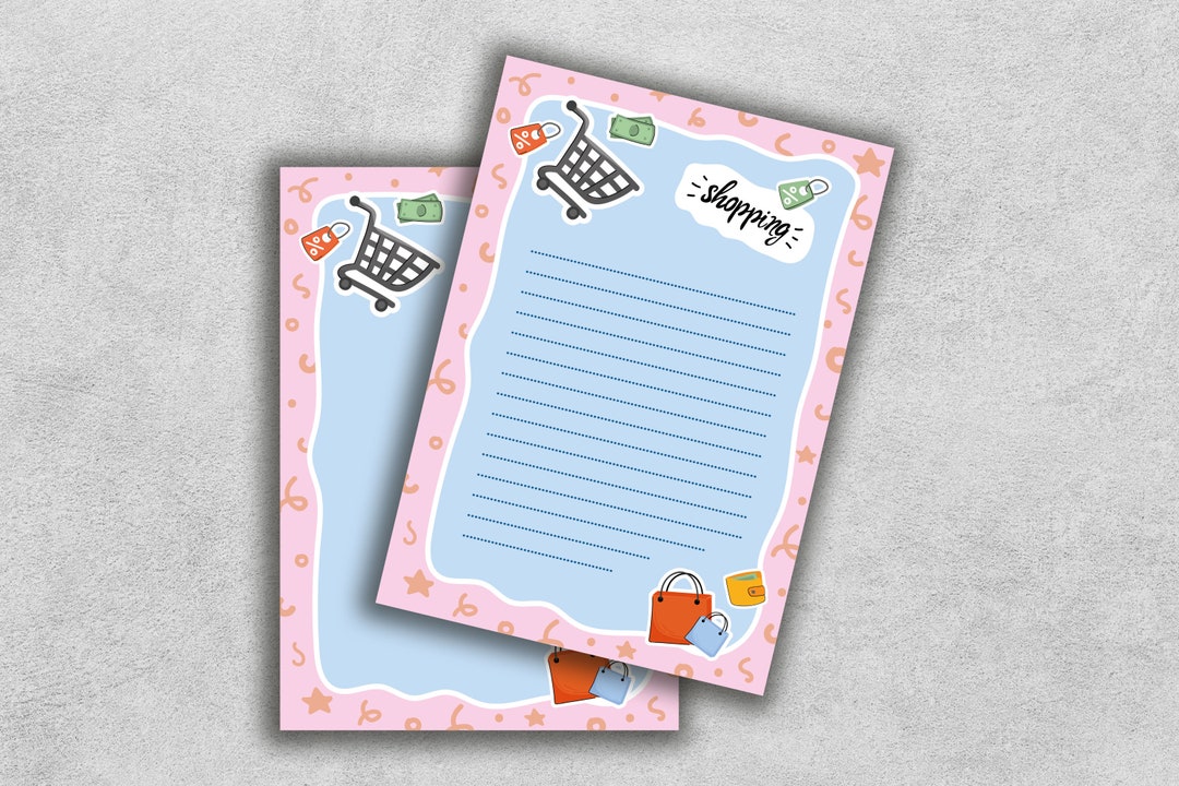 Shopping List Printable Cute Paper, Shopping Sticker Digital Paper ...