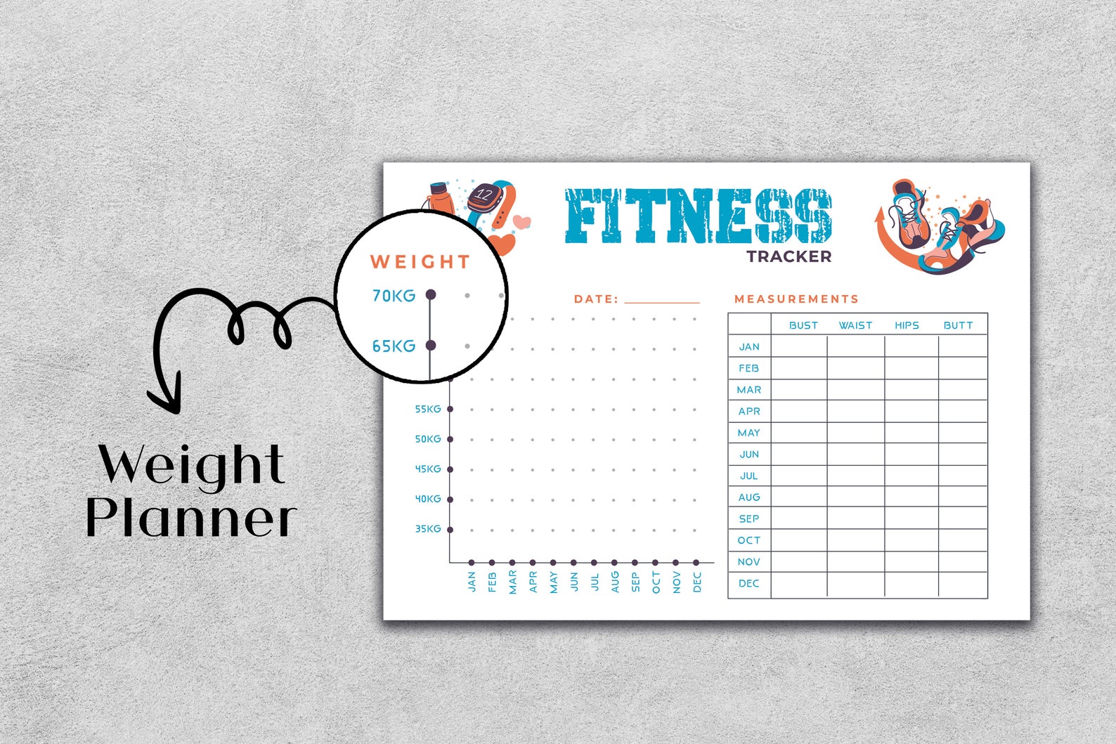Printable Fitness Tracker, Body Measurements Sheet, Workout Planner ...