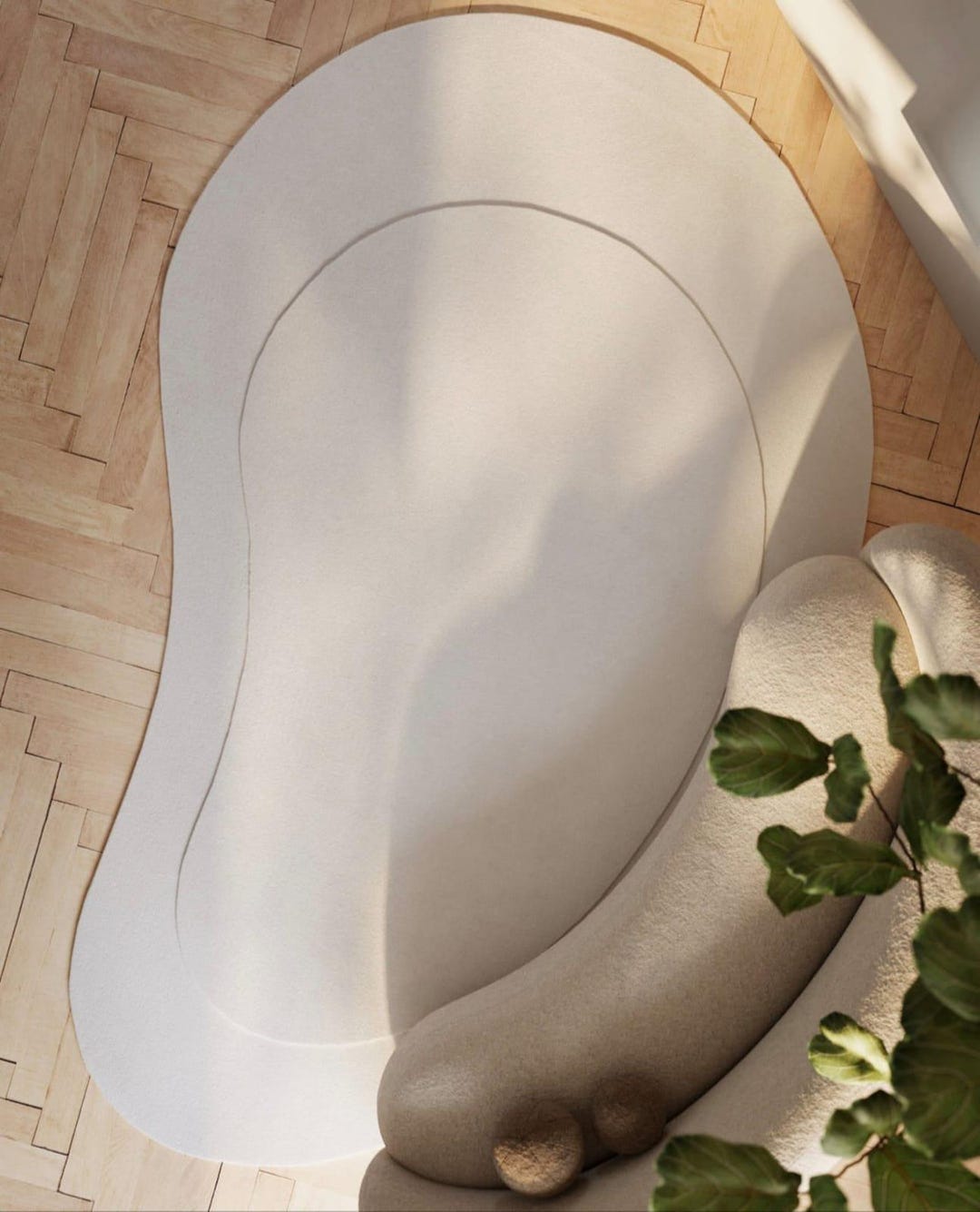 Kidney Bean Shape Tufted Plain Rugs Multi-level Pile Hand Made Carpet ...