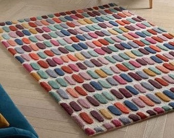 Hand Tufted Green Rug Modern High Low Rug Pebble Rug Multi Colored Rug ...