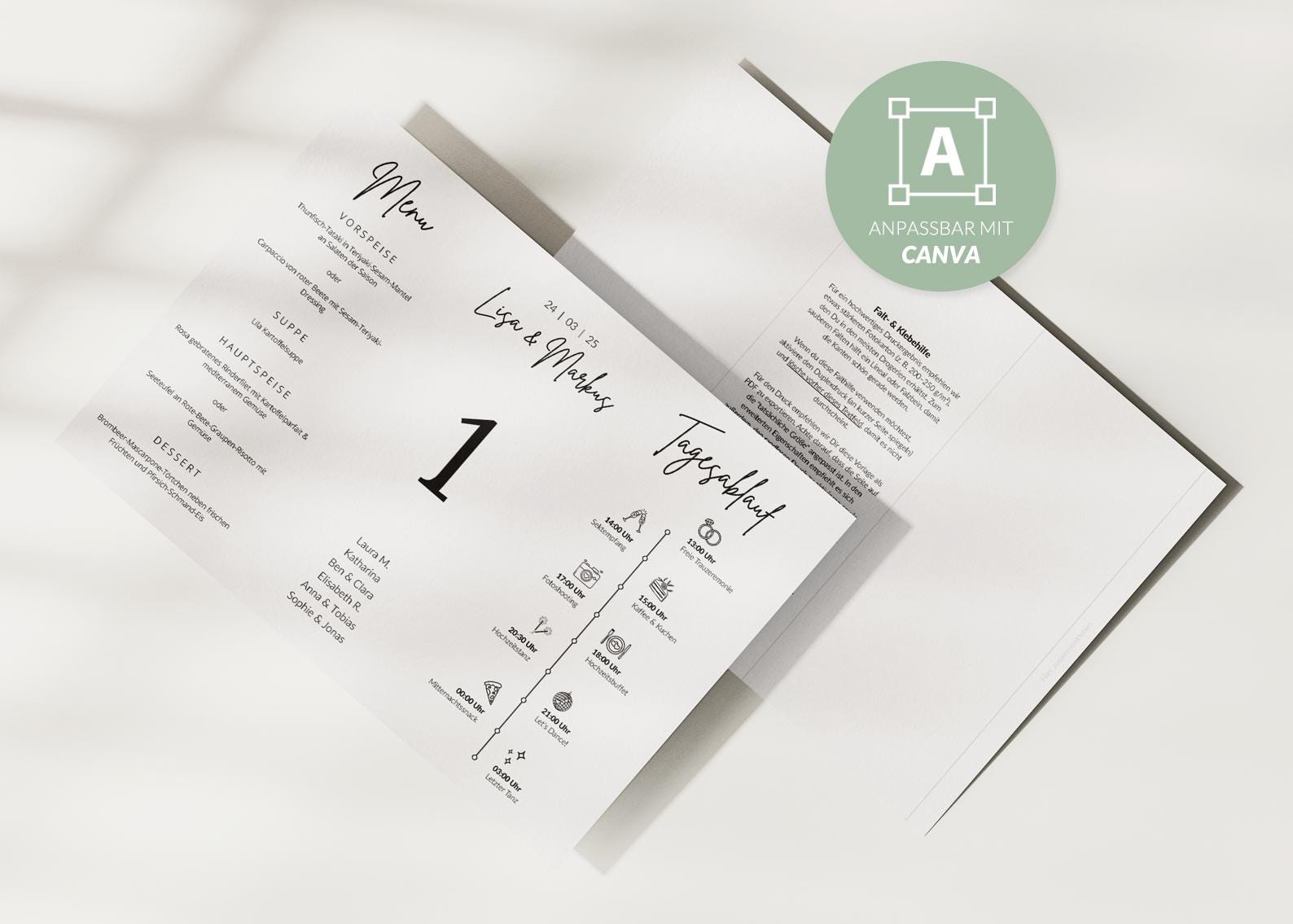 Foldable Table Number Signs With Wedding Menu, Timeline & QR Code ...