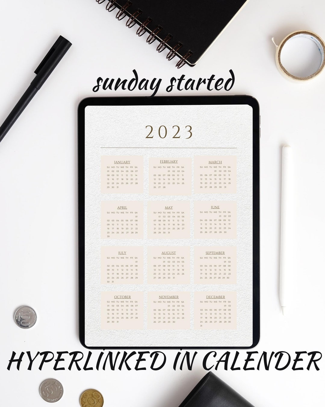 YEARLY UNDATED PLANNER 2023 Planner Digital Planner, Hyperlinked in ...
