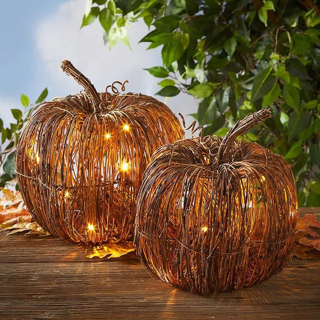 Halloween Lighted Grapevine Pumpkin, Grapevine Pumpkin Decor, Halloween ...