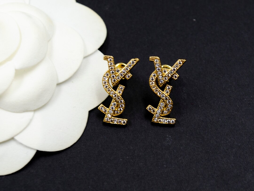 Vintage YSL Gold Metal Studs Earrings With Swarovski - Etsy