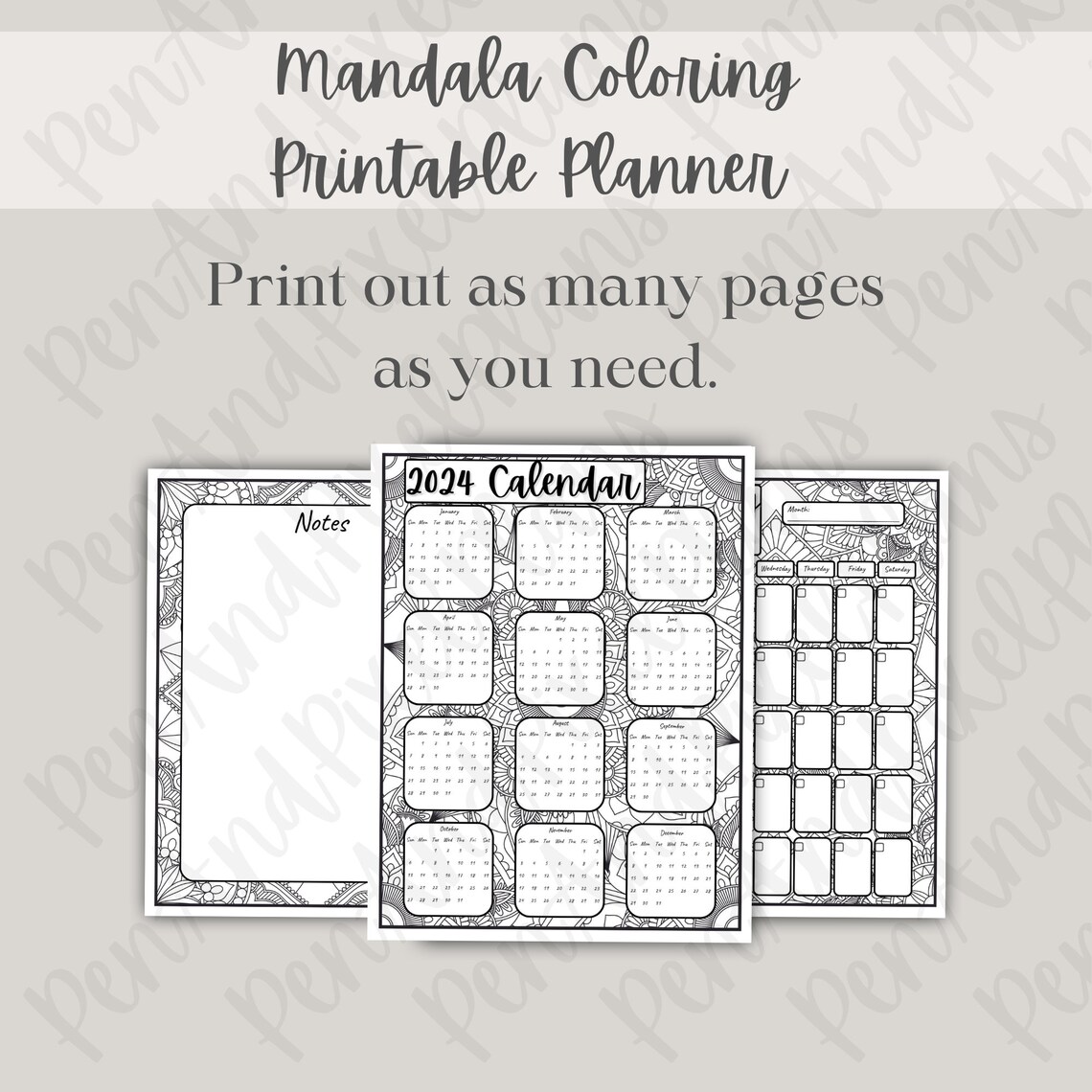 Mandala Coloring Printable Planner 2024 Calendar and Planner for Her ...