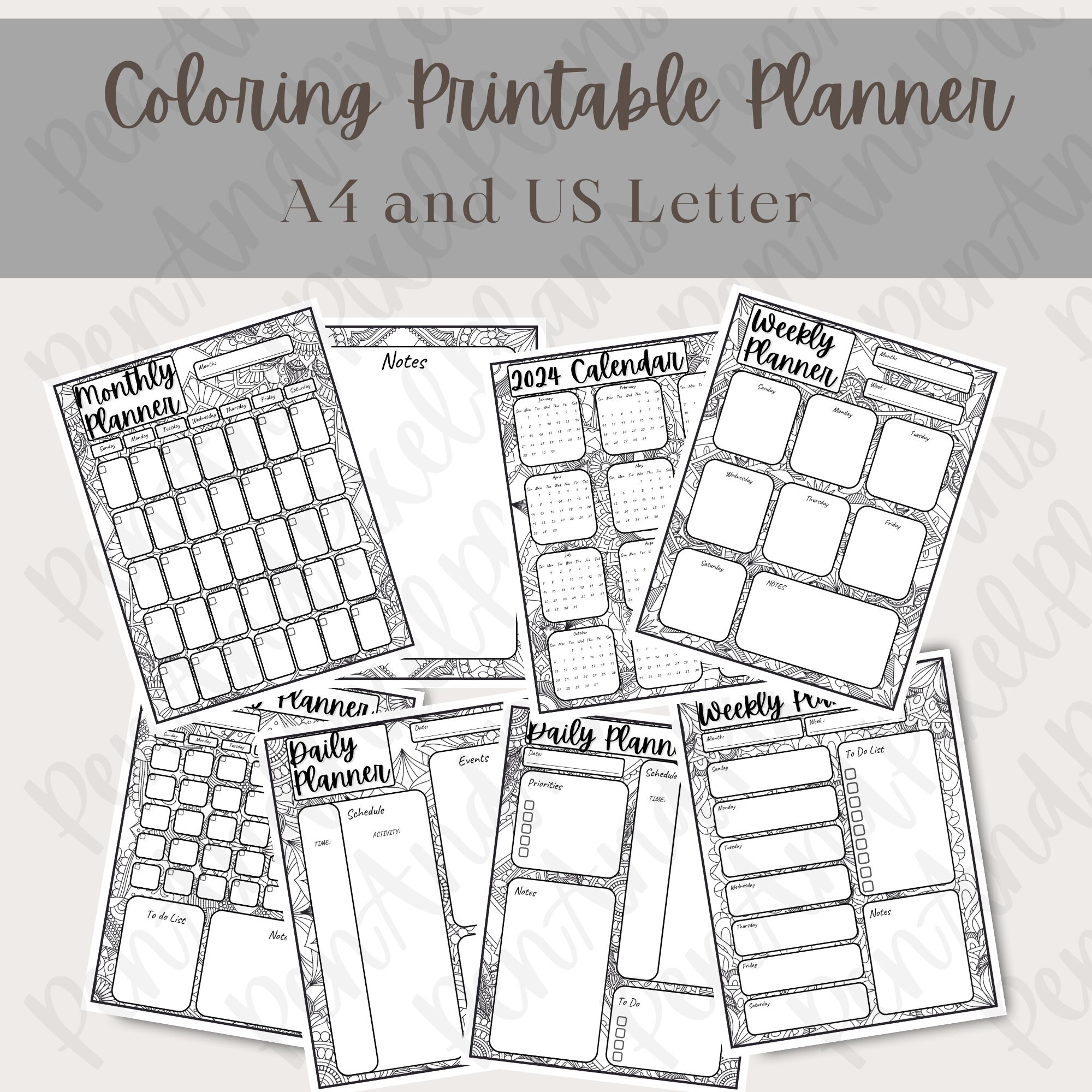 Mandala Coloring Printable Planner 2024 Calendar and Planner for Her ...