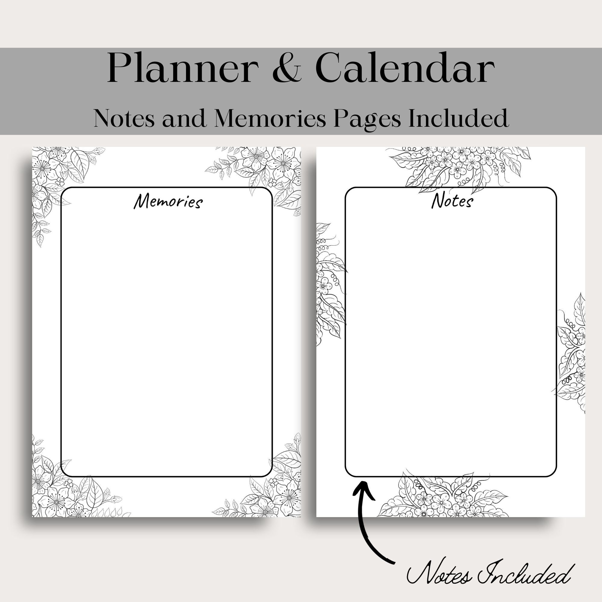 Coloring Calendar & Planner Adults 2024 Calendar Adult Coloring Floral ...