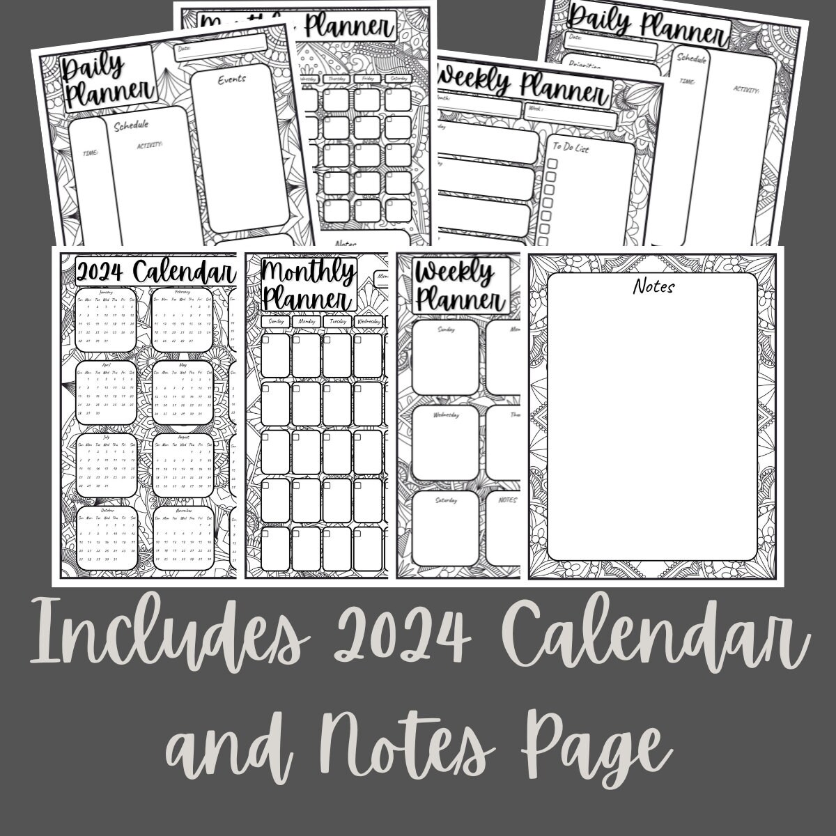 Coloring Planner 2024 Mandala Coloring Calendar and Planner Adult ...