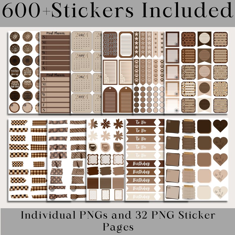 Digital Planner & Stickers Bundle Hyperlinked Monthly Planner Undated 
