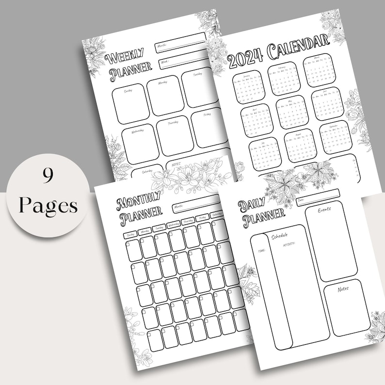 Coloring Calendar & Planner Adults 2024 Calendar Adult Coloring Floral ...