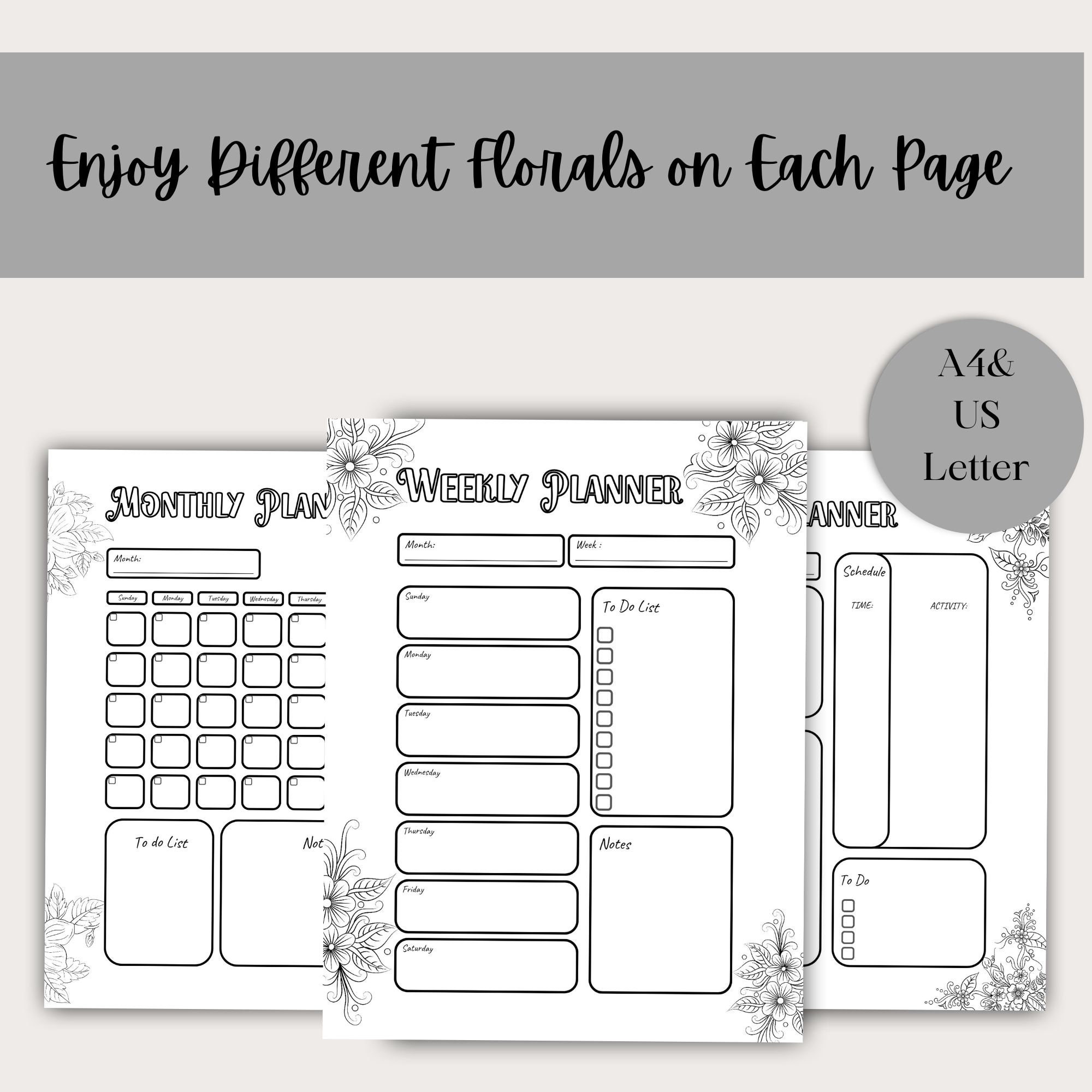 Coloring Calendar & Planner Adults 2024 Calendar Adult Coloring Floral ...