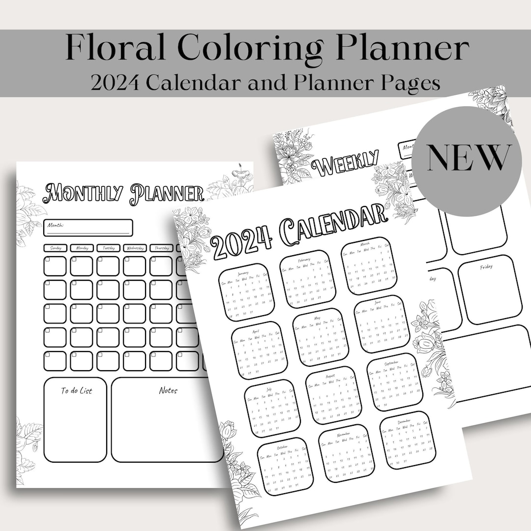 Coloring Calendar & Planner Adults 2024 Calendar Adult Coloring Floral ...
