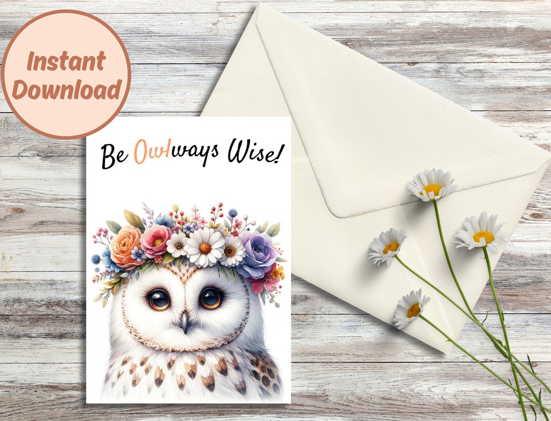 Owl Printable Greeting Card, Colorful Owl Gift, Instant Download, Print ...