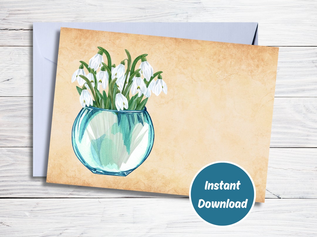 Printable Snowdrops Greeting Card, Double-sided Greeting Card, Vintage ...