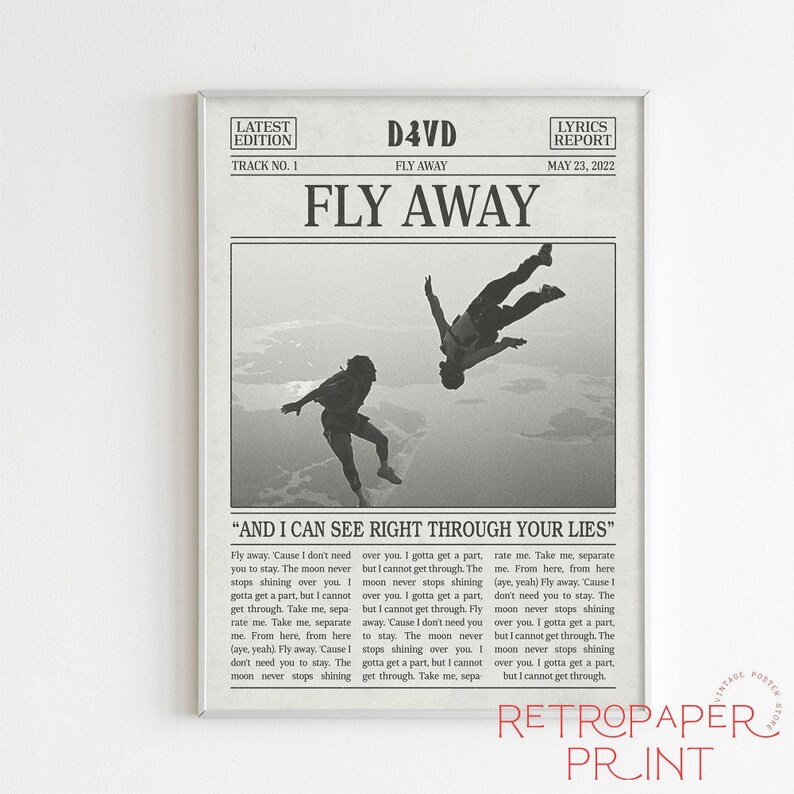 Vintage D4VD Newspaper Style Lyric Poster Fly Away Lyric - Etsy