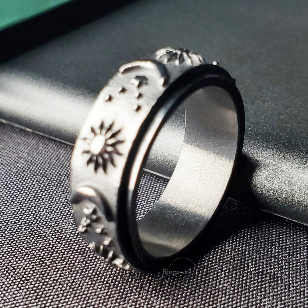 Sun/moon Spinner Ring, Black Galaxy Planet Ring, Dark Rotating Rings ...