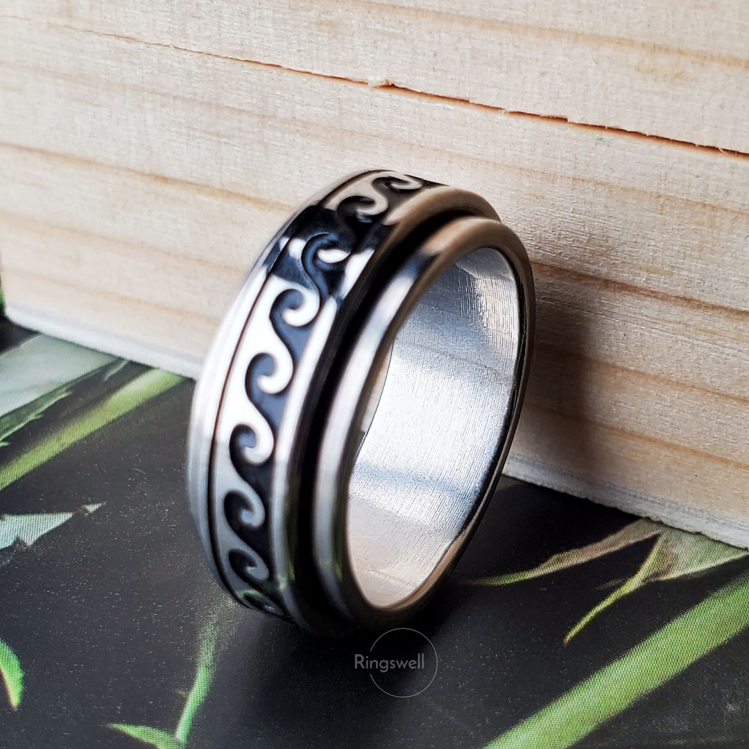 Silver Spinner Ring Ocean Waves Ring Waves Fidget Ring - Etsy