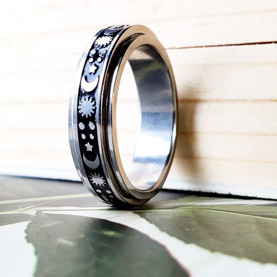 Moon/star Spinner Ring, Fidget Spinner Ring, Anxiety Rings, Planet ...