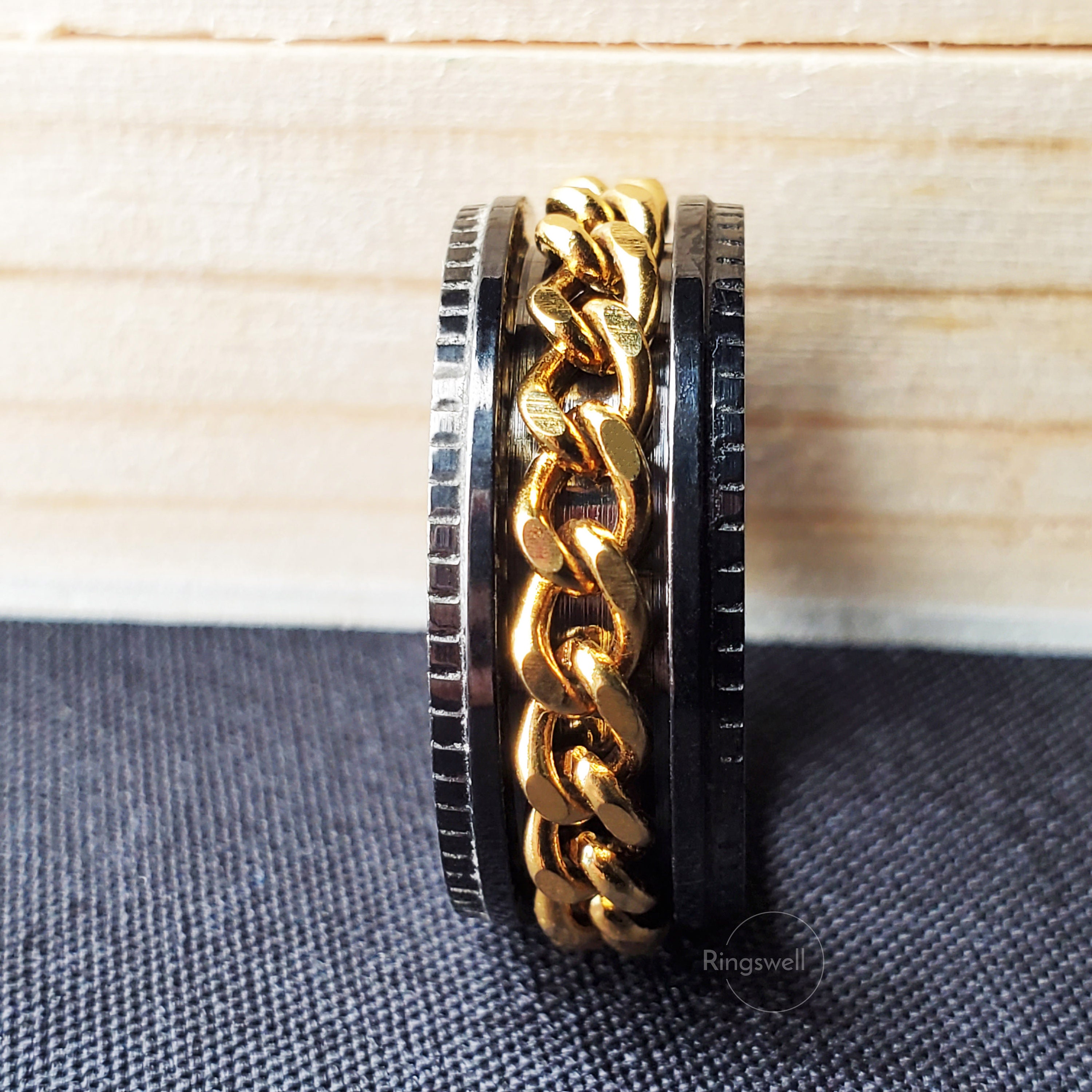 Gold Chain Fidget Ring Black Spinner Ring Rotating Ring - Etsy