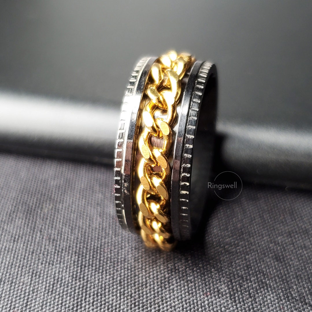 Gold Chain Fidget Ring Black Spinner Ring Rotating Ring - Etsy