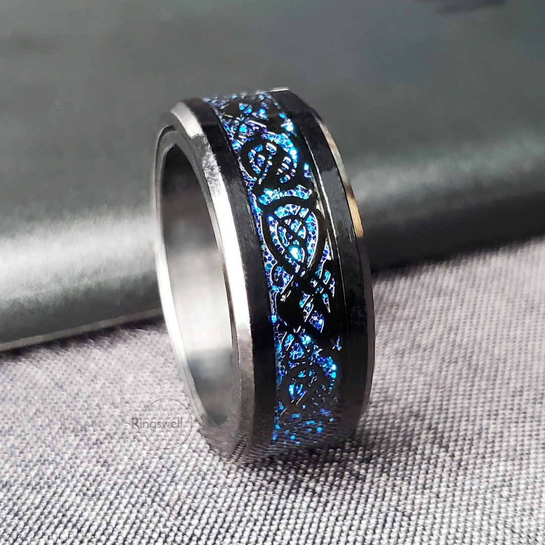 Dark Blue Band Rings, Men Thumb Rings, Celtic Dragon Ring, Ring for Men ...