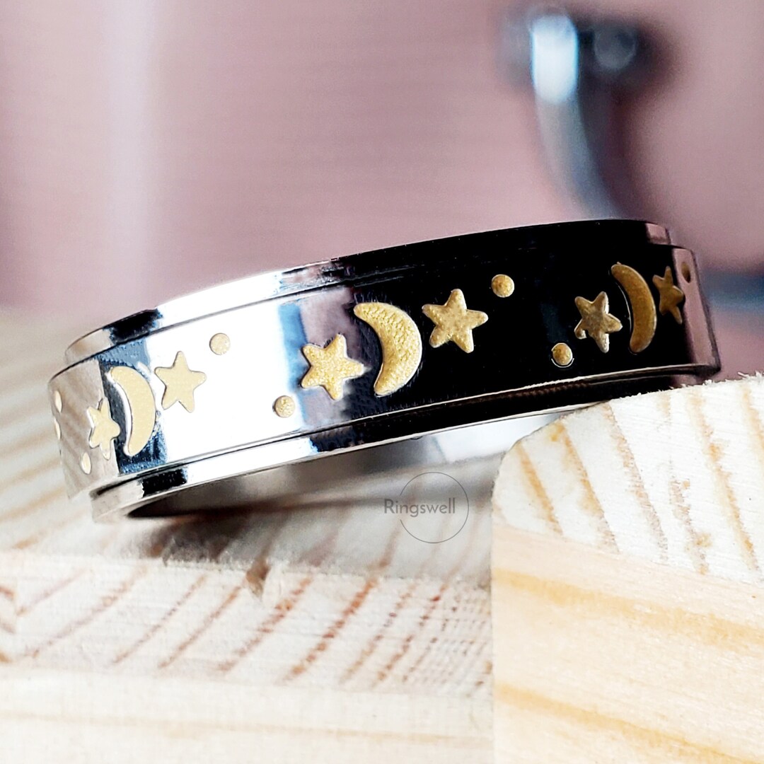 Silver Star/moon Spinner Ring Yellow Fidget Ring Ring for - Etsy