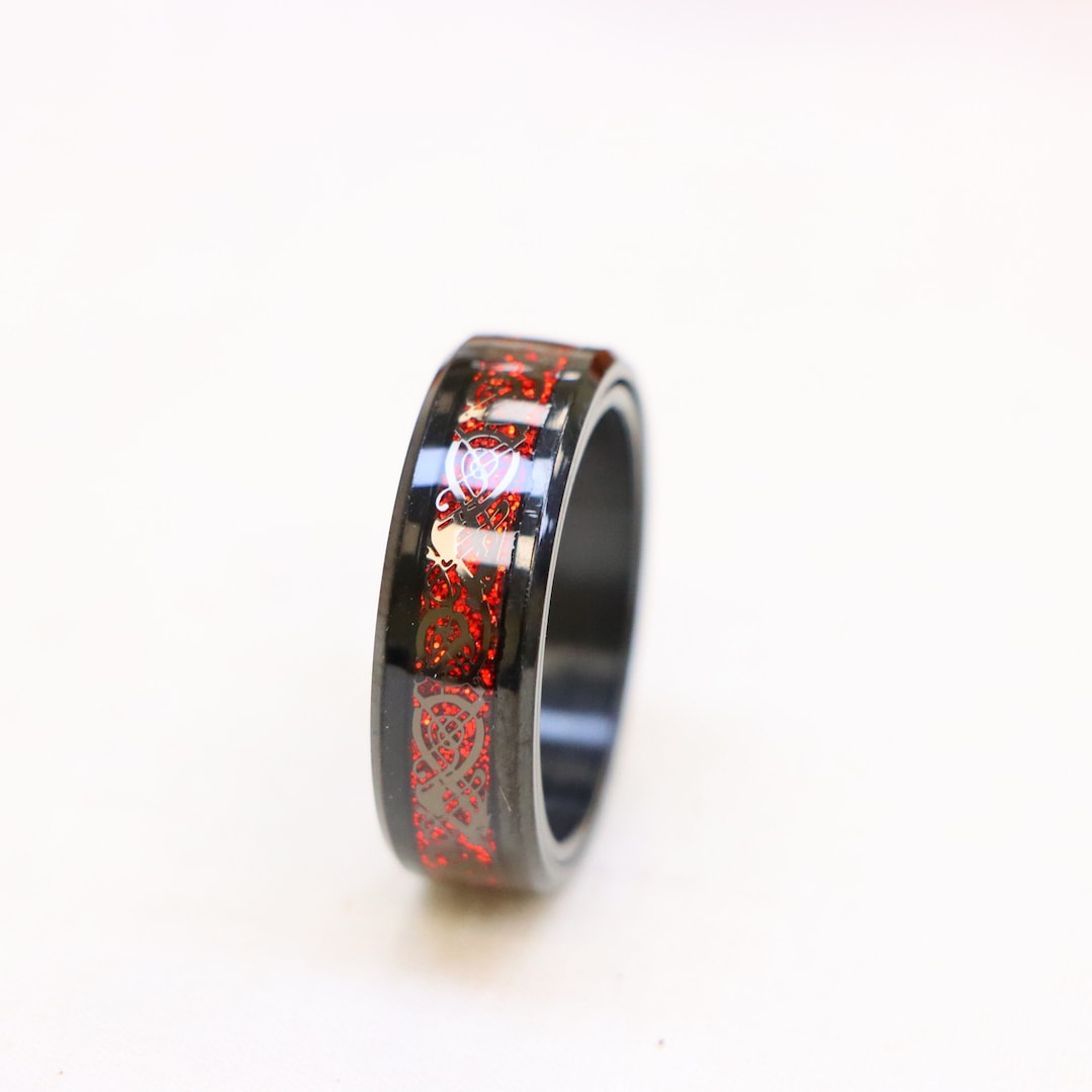 Celtic Red Dragon Ring, Men Thumb Ring, Stylish Cool Ring, Black/red ...