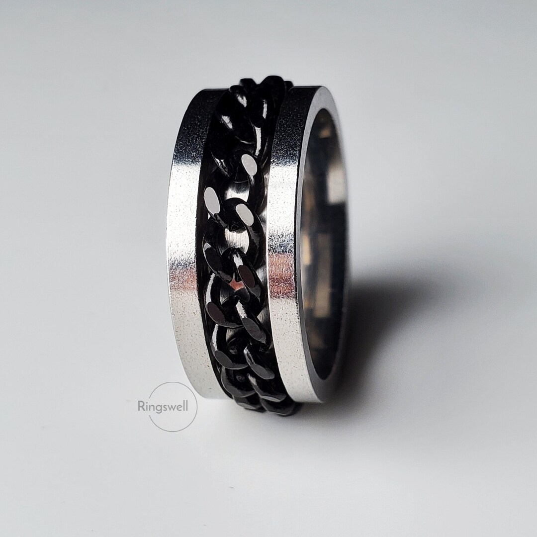 Silver/black Spinner Ring, Fidgeting Ring, Customized Ring, Ring for ...