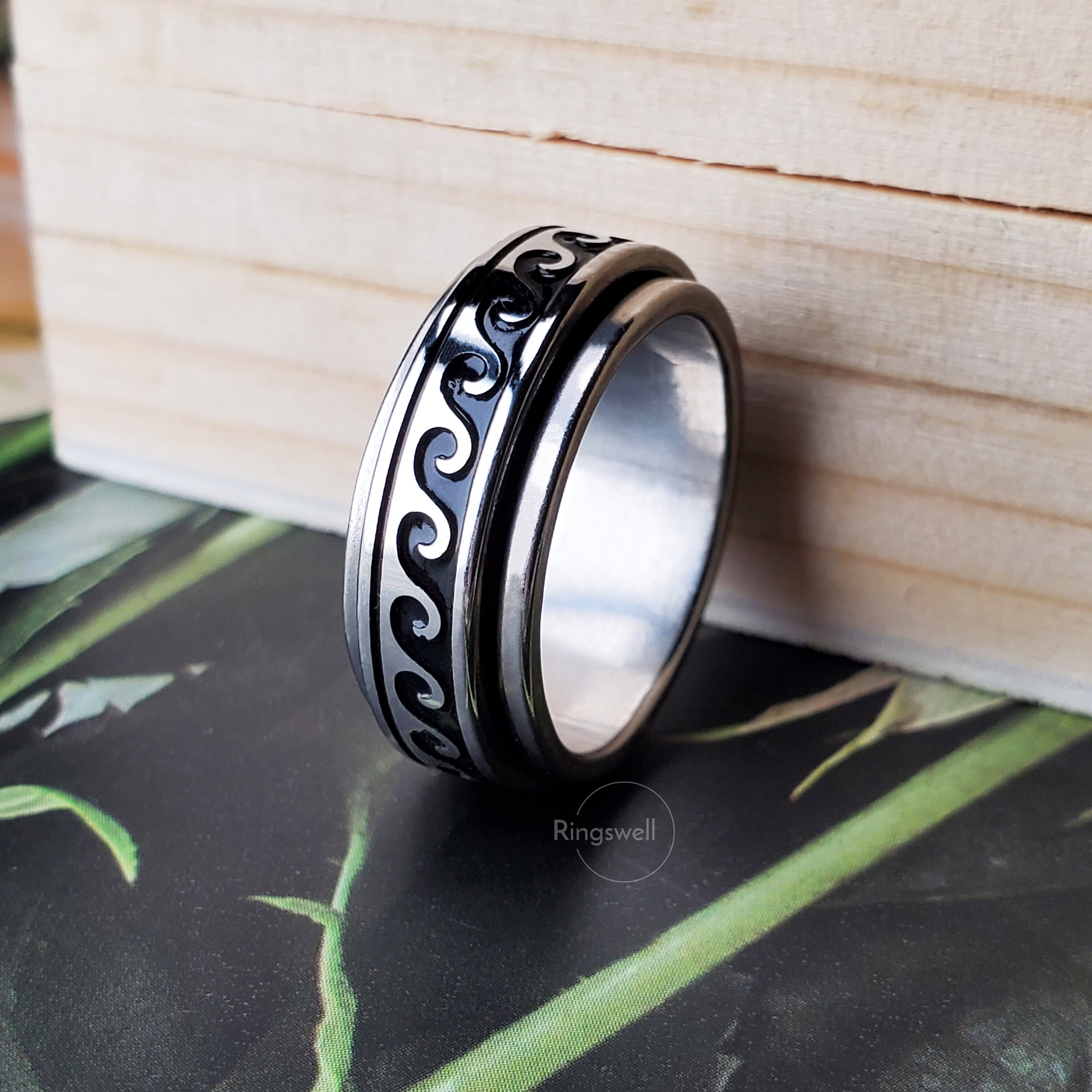 Silver Spinner Ring Ocean Waves Ring Waves Fidget Ring - Etsy