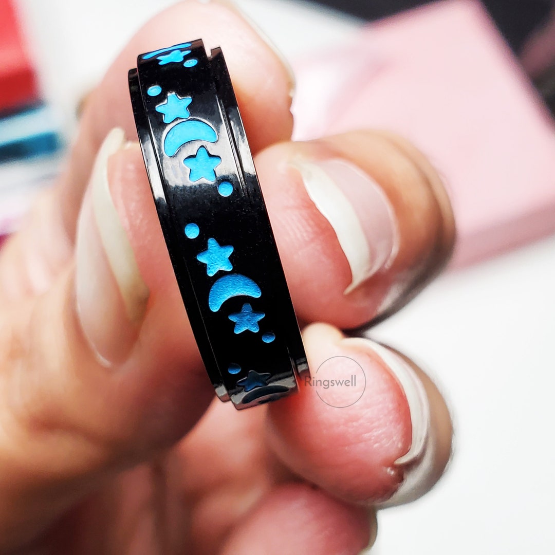 Dark Moon/star Pattern Ring Black Fidget Ring Spinner Ring - Etsy