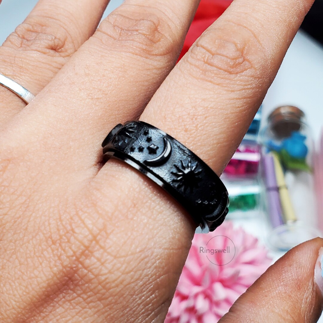 Black Galaxy Planet Ring Sun/moon Spinner Ring Dark Rotating - Etsy