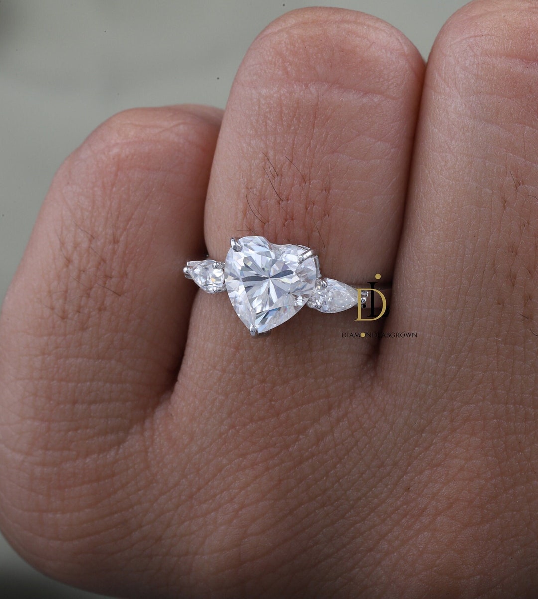 2.50 CT Heart Cut Lab Grown Diamond Engagement Ring 3 Stone Heart ...