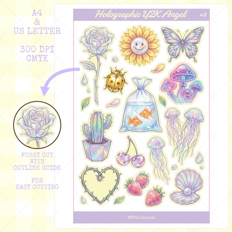 Pastel Holographic Y2K Angel Printable Sticker Sheet - 2000s Nostalgia ...