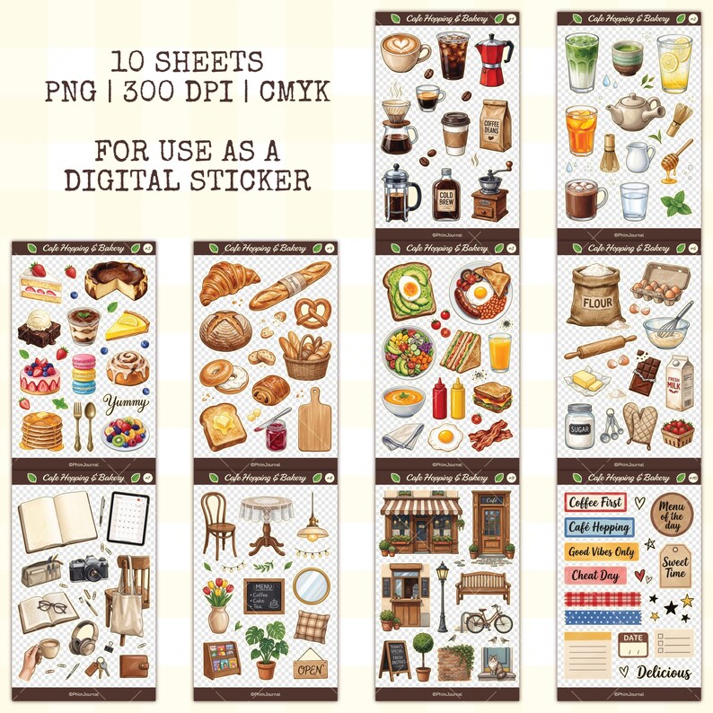 Cafe Hopping & Bakery - Printable Sticker Sheet - Png Stickers - Cricut ...