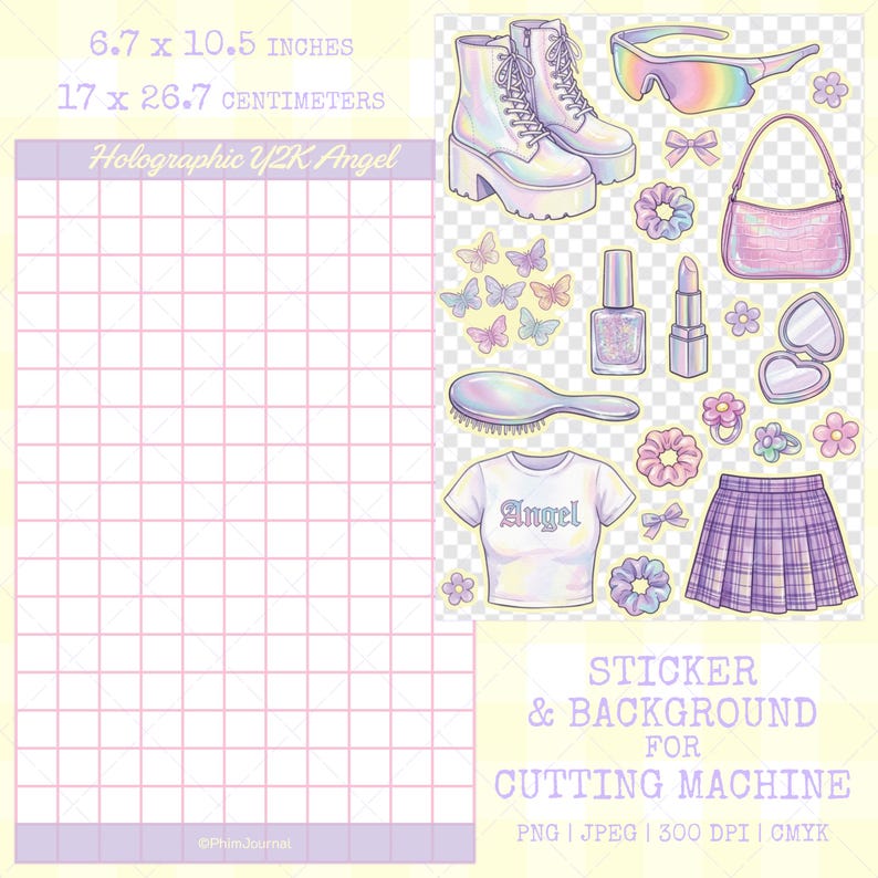 Pastel Holographic Y2K Angel Printable Sticker Sheet - 2000s Nostalgia ...