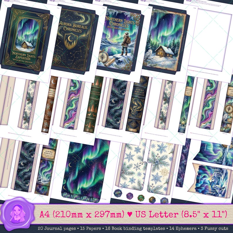 Aurora Borealis Printable Junk Journal Kit - Vintage Winter Expedition ...