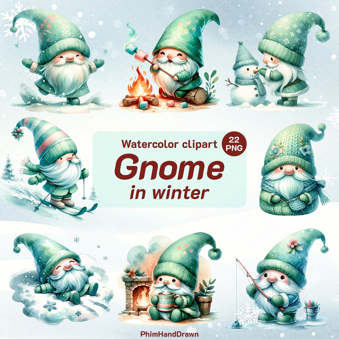 Cute Winter Gnome Watercolor Clipart Holiday Gnomes Cute Winter ...