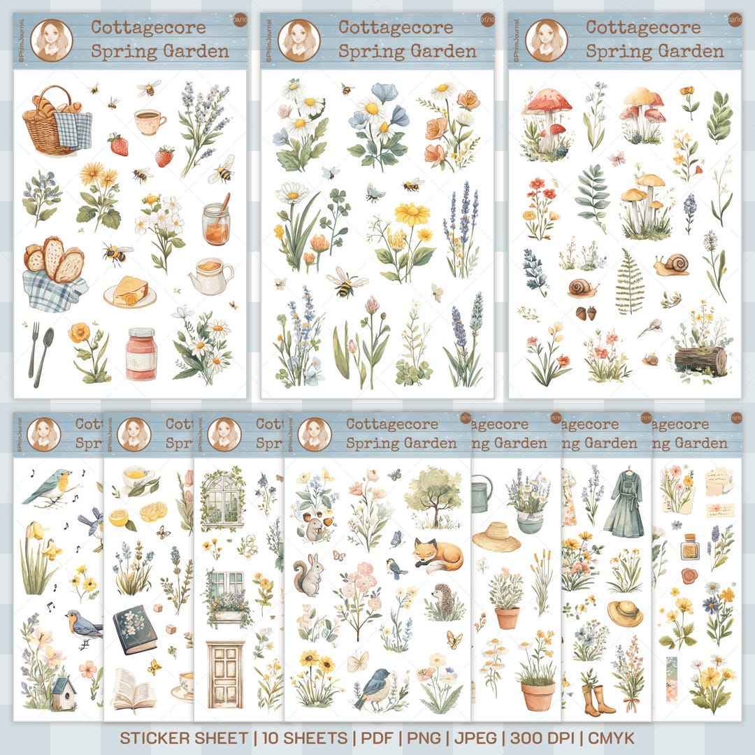Cottagecore Spring Garden - Printable Sticker Sheet - Png Stickers ...
