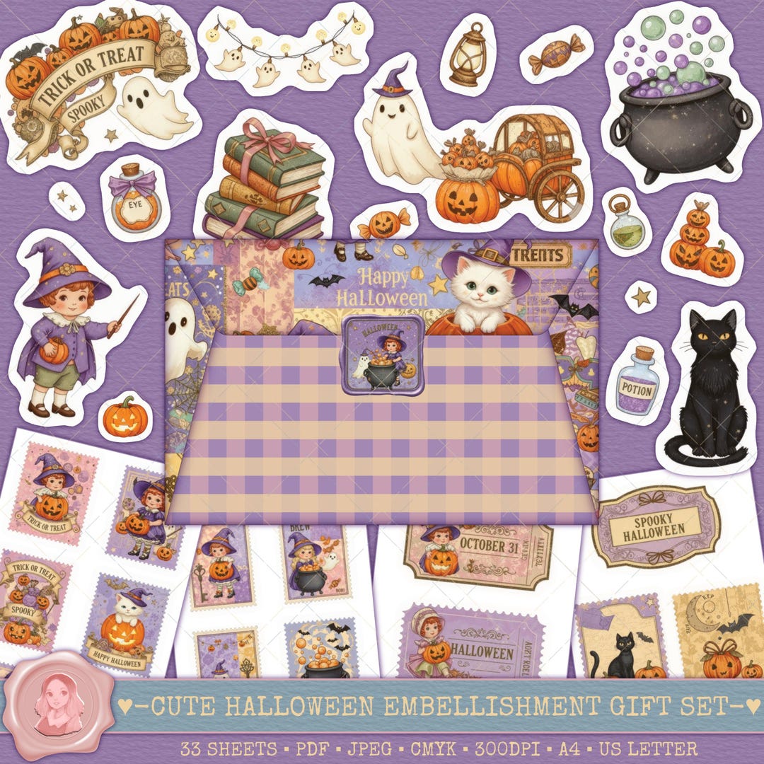 Cute Halloween Embellishment Gift Set Kit - Printable Papers - Fussy ...
