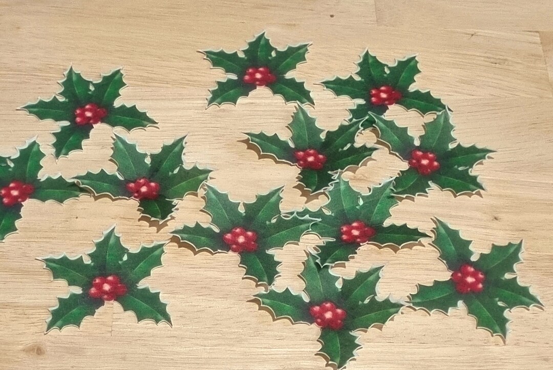 15 X Edible Wafer Holly Christmas Cake Topper Decoration - Etsy